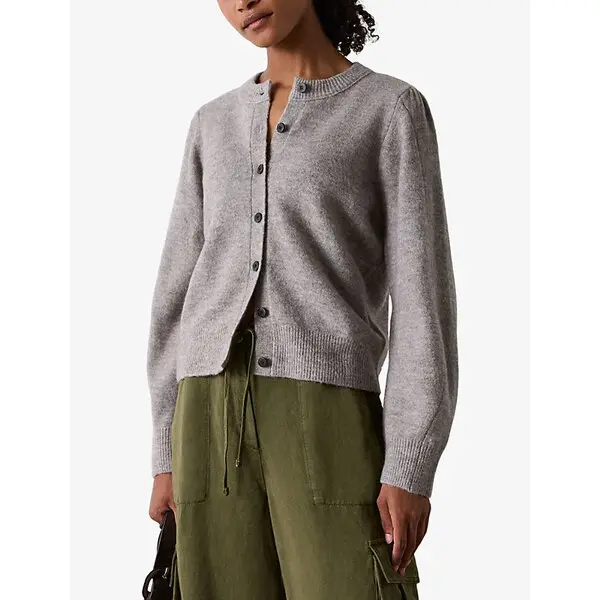 Whistles Puff-sleeved Round-neck Wool-blend Cardigan