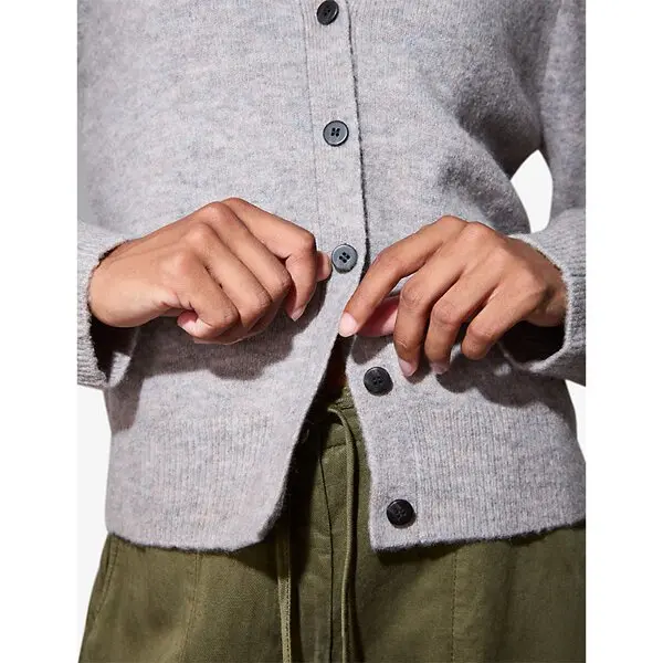 Whistles Puff-sleeved Round-neck Wool-blend Cardigan