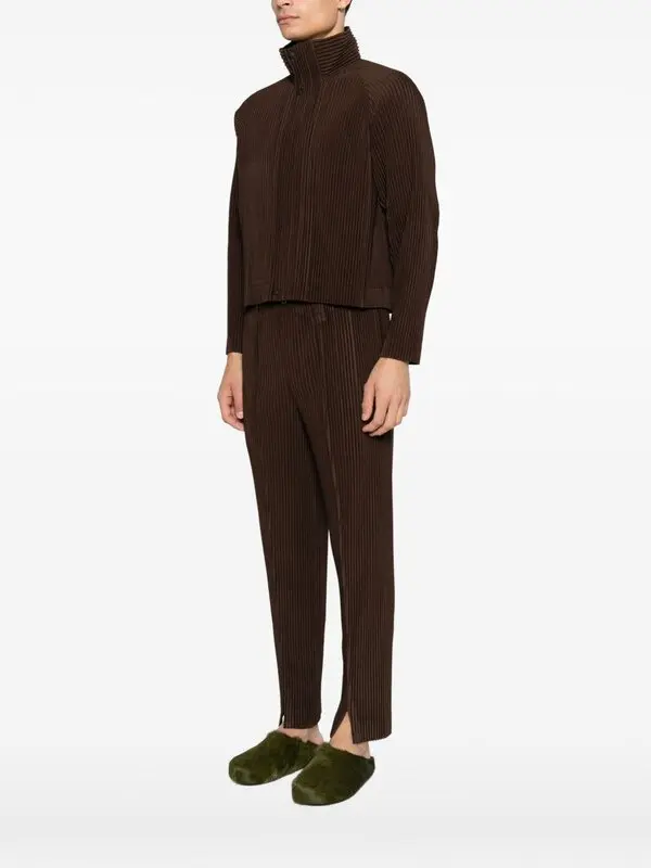 Issey Miyake Pleated Zip-up Cardigan - Brown