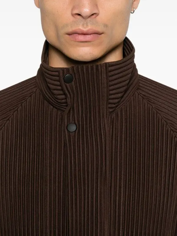 Issey Miyake Pleated Zip-up Cardigan - Brown