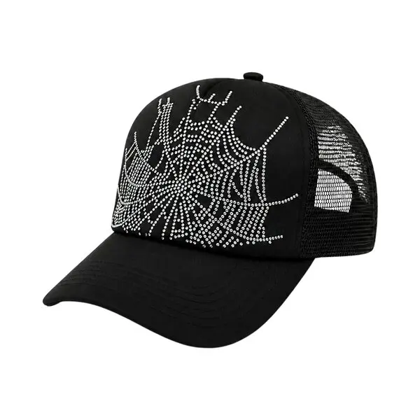 SP5DER Rhinestone Web Trucker Hat - Black