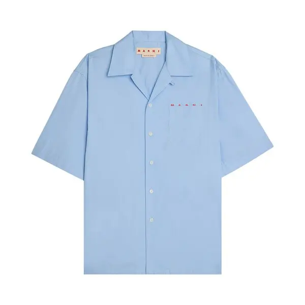 Marni Boxy Fit Logo Bowling Shirt 'iris - Blue