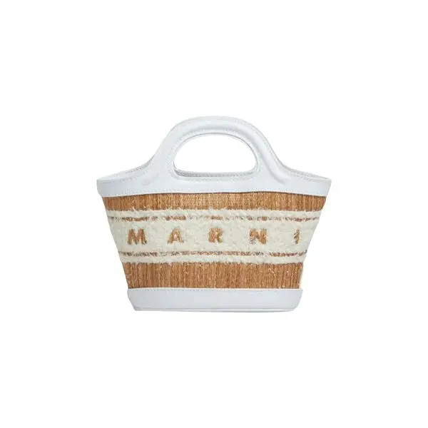 Marni Leather And Raffia Effect Fabric Microbag /natural - White