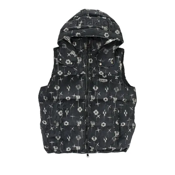 PURPLE BRAND Printed Corduroy Aop Puffer Jacket - Black