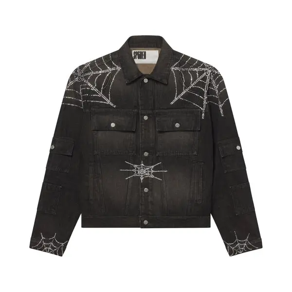 SP5DER Rhinestone Web Denim Jacket 'onyx