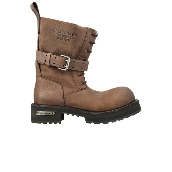 Balenciaga Lace Up Leather Ankle Boots - Brown