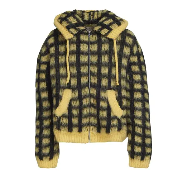 Marni Check Fuzzy Knit Cardigan - Yellow