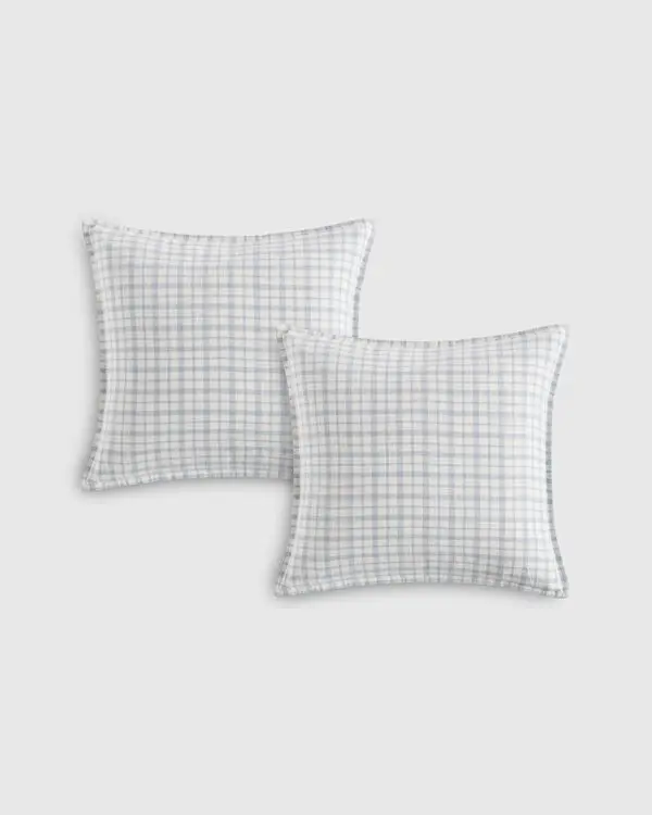 Quince Plaid Cotton Pillow Cover - Mist