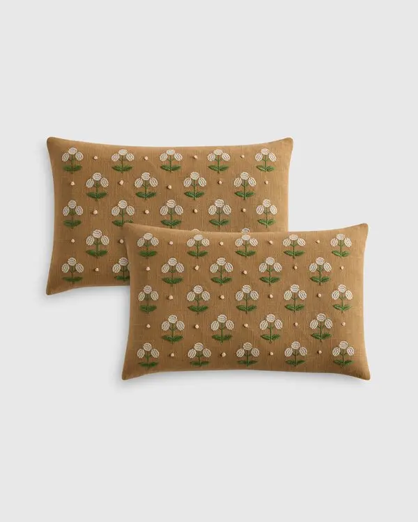 Quince Embroidered Botanical Cotton Pillow Cover, Size