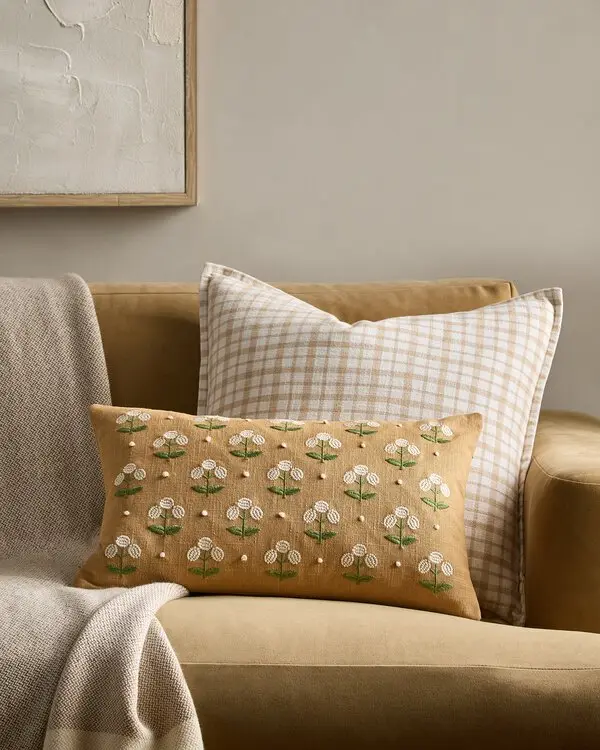 Quince Embroidered Botanical Cotton Pillow Cover, Size