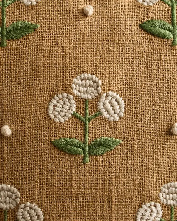 Quince Embroidered Botanical Cotton Pillow Cover, Size