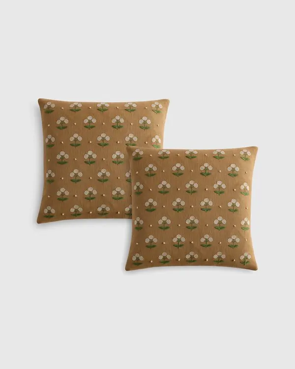 Quince Embroidered Botanical Cotton Pillow Cover, Size