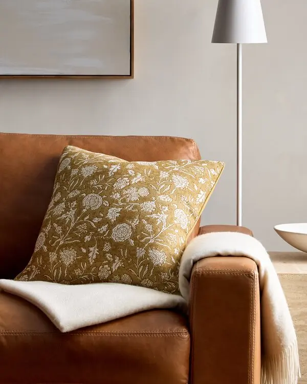 Quince Linen Cotton Botanical Pillow Cover - Honey