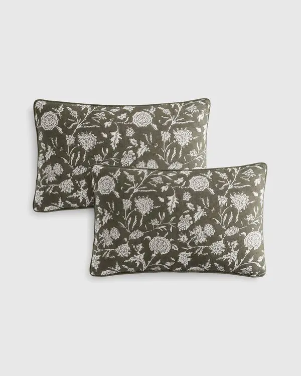 Quince Linen Cotton Botanical Pillow Cover - Olive