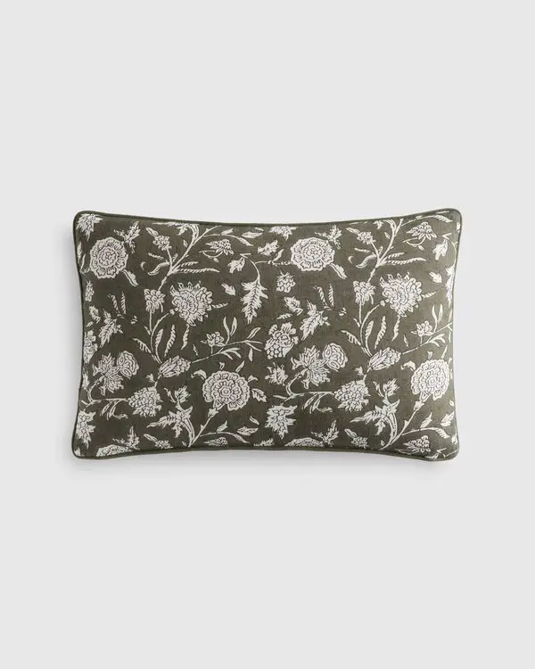 Quince Linen Cotton Botanical Pillow Cover - Olive