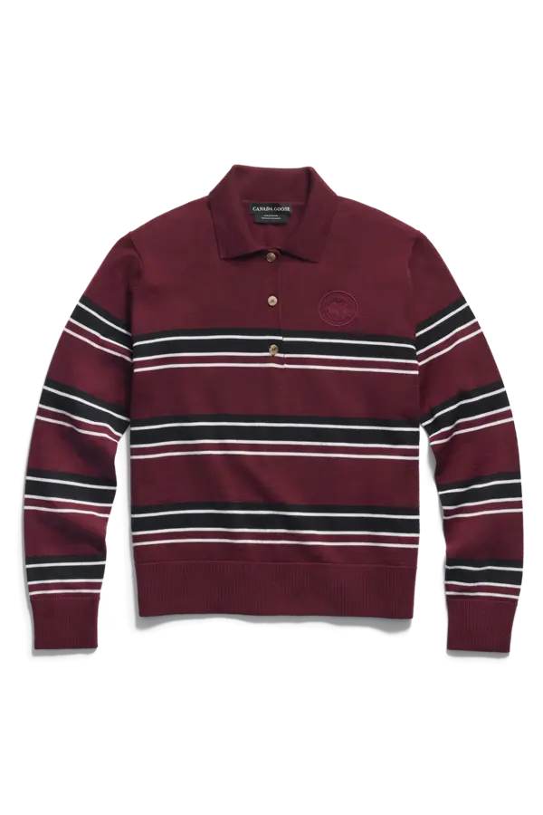 Canada Goose Melrose Striped Knit Polo - Vermillion/black