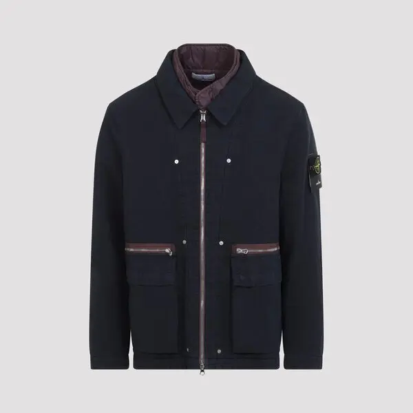 Stone Island Field Jacket In Cotton-wool Blend - Blue