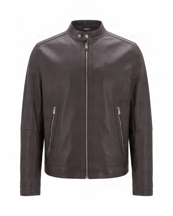 BOSS BLACK Leather Zip-front Biker Jacket