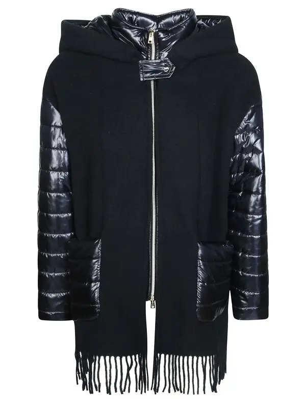 Herno Hooded Zip-up Jacket With Padded Sleeves And Fringed Hem