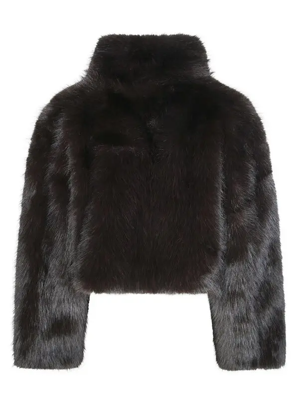 ROTATE BY BIRGER CHRISTENSEN Cropped Faux Fur Jacket With Stand Collar