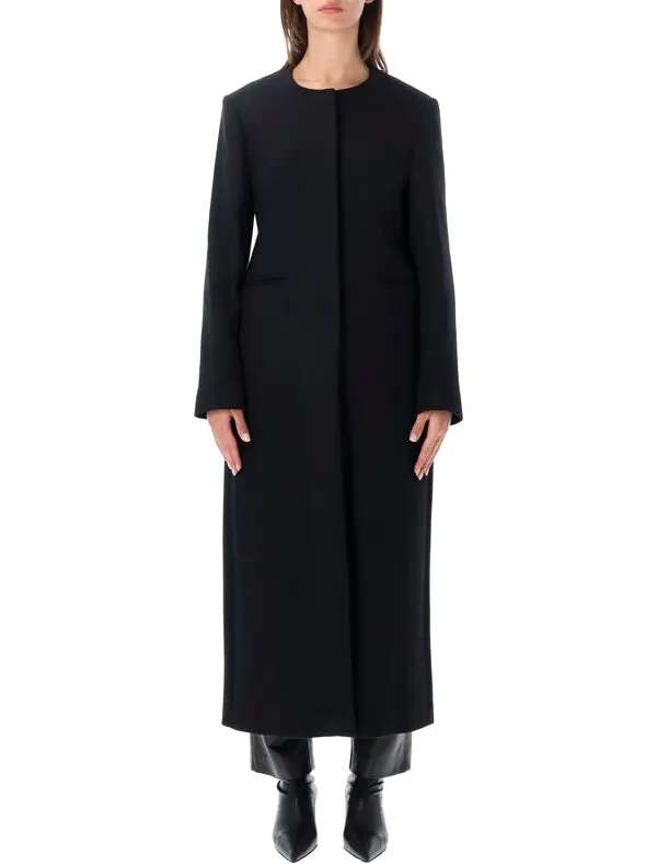Loulou De Saison Collarless Long Wool Coat - Nero