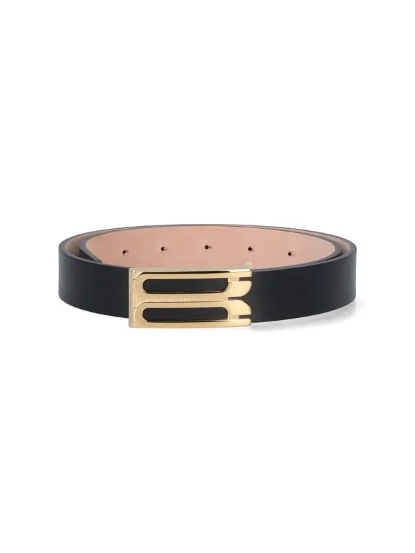 Victoria Beckham Leather Belt With Logo Buckle - Black