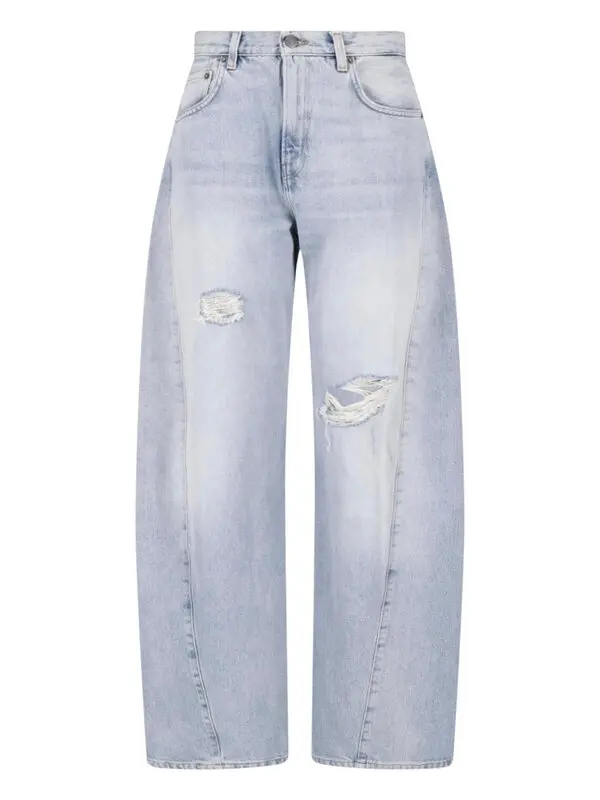 HAIKURE High-waist Wide-leg Distressed Jeans - Light Blue