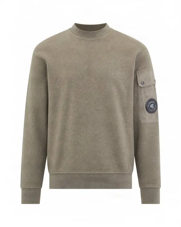C.P. COMPANY C. P. Company Fleece Crewneck Sweatshirt With Sleeve Pocket - Fallen Rock