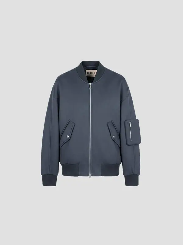 Plan C Viscose Knit Zip-up Bomber Jacket