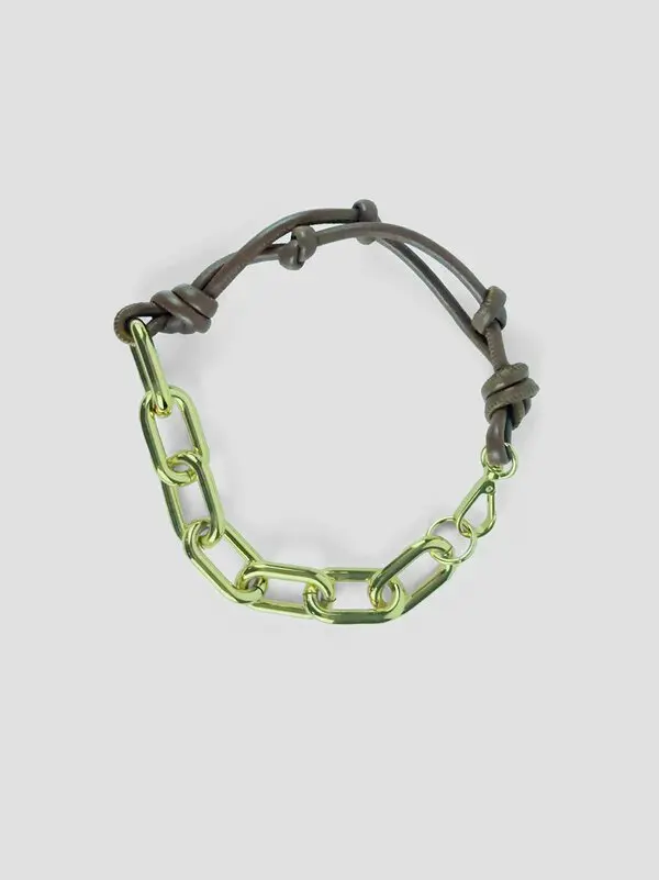 Plan C Rope And Chain Necklace In Bovine Leather And Metal - Burnt Brown