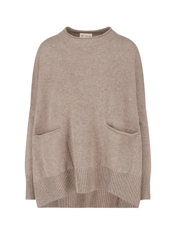 MA'RY'YA Oversized Crewneck Sweater With Patch Pockets - Taupe