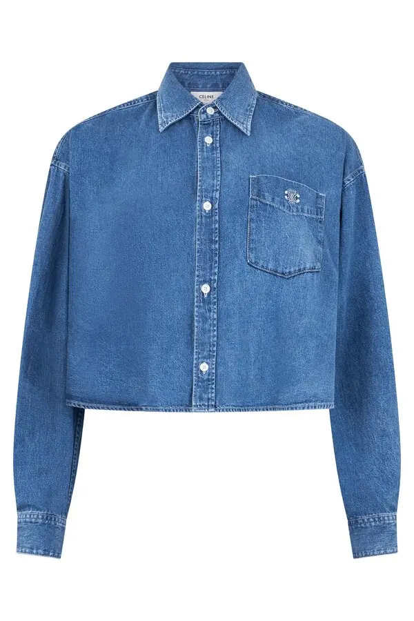 Celine Cropped Shirt In Denim - Blue