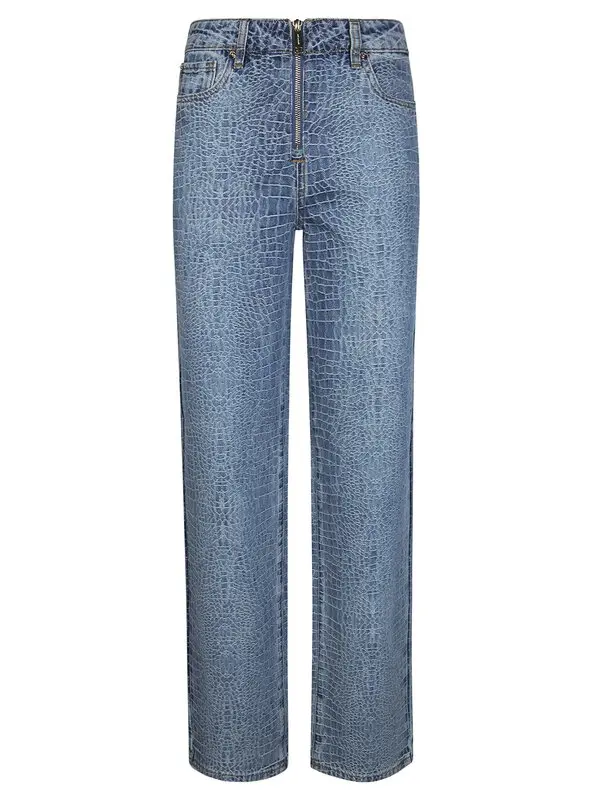 SELF-PORTRAIT Croc Effect Straight Leg Jeans
