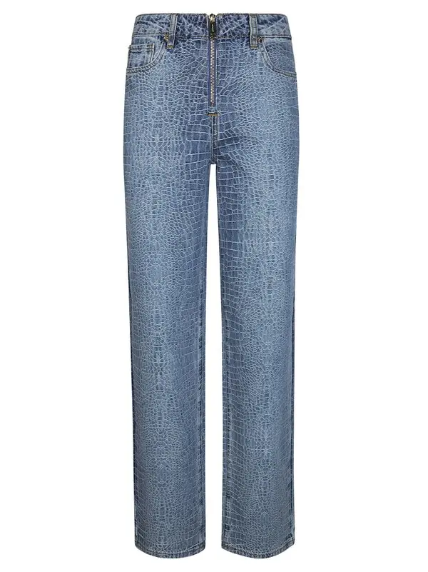 SELF-PORTRAIT Croc Effect Straight Leg Jeans - Blu