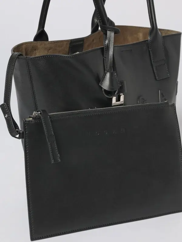 Hogan Address Small Calf Leather Tote Bag With Embossed Logo And Removable Pouch