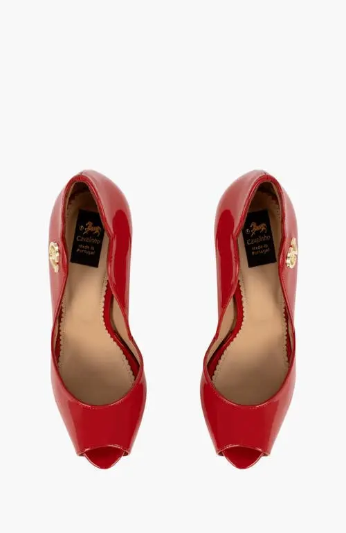 CAVALINHO Iconic Patent Leather Peep-toe Platform Stiletto Heels - Red