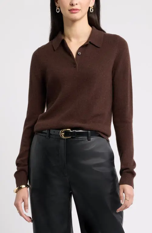 Nordstrom Cashmere Polo Sweater - Brown Mole