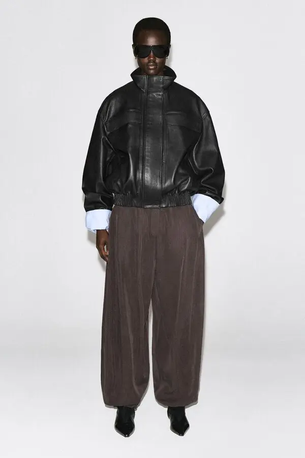 Cos Leather Mock-neck Bomber Jacket