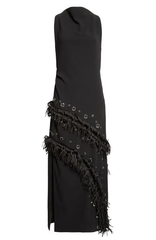 Proenza Schouler Giovanna Fringe Detail Column Gown - Black