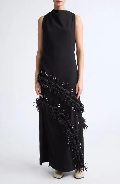 Proenza Schouler Giovanna Fringe Detail Column Gown - Black