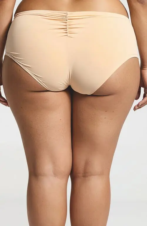 CALYPSA Full Coverage Bikini Bottom With Ruched Detail - Honey