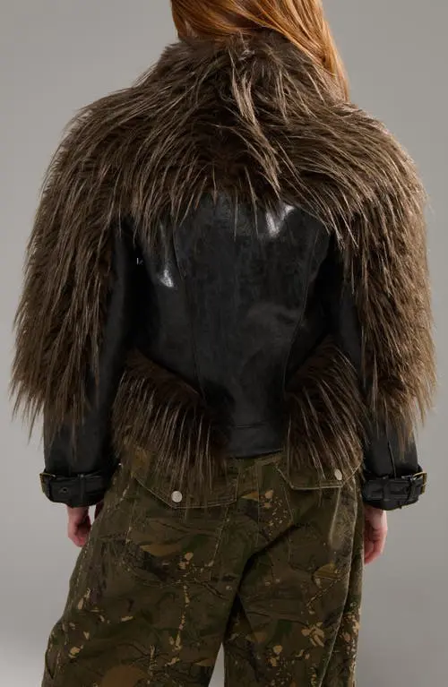 AZALEA WANG Tahlis Faux Fur Trim Faux Leather Moto Jacket