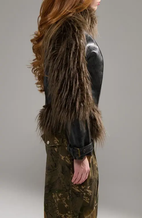 AZALEA WANG Tahlis Faux Fur Trim Faux Leather Moto Jacket