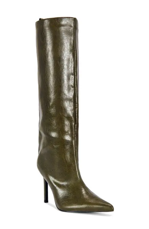 AZALEA WANG Alluring Faux Leather Knee High Boot - Olive