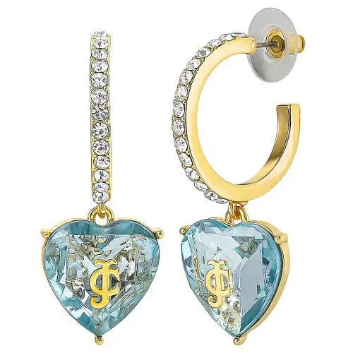 Juicy Couture Blue Heart Charm Hoop Earrings For - Gold-tone