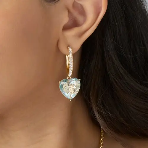 Juicy Couture Rhinestone Heart Charm Hoop Earrings - Gold-tone