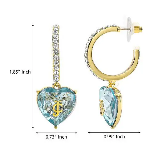 Juicy Couture Rhinestone Heart Charm Hoop Earrings - Gold-tone
