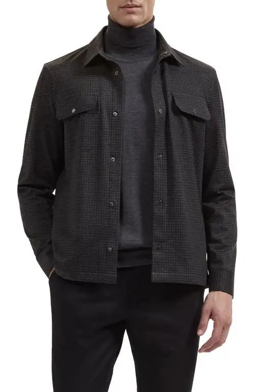 Bugatchi Long Sleeve Knit Button Up Shirt - Black