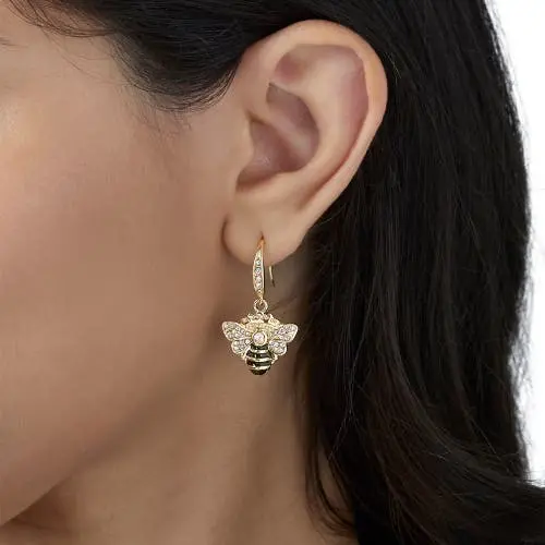 Juicy Couture Gold Tone Black Enamel Rhinestone Bee Dangle Earrings - Gold-tone