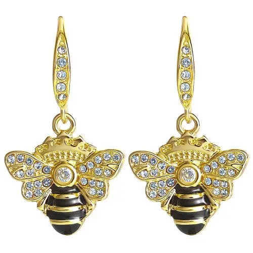 Juicy Couture Gold Tone Black Enamel Rhinestone Bee Dangle Earrings - Gold-tone